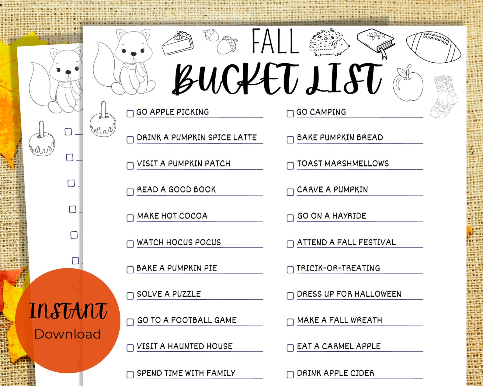 Fall Bucket List Printable, Autumn Bucket List Template, Fall to Do ...