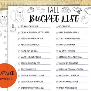Fall Bucket List Printable, Autumn Bucket List Template, Fall to Do ...