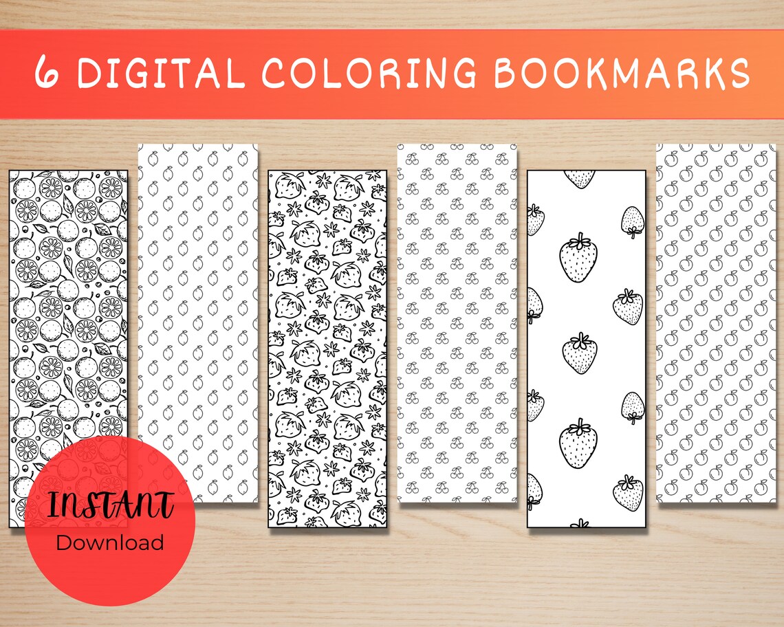 Printable Coloring Bookmark, Set of 6 Printable Bookmarks, Digital ...