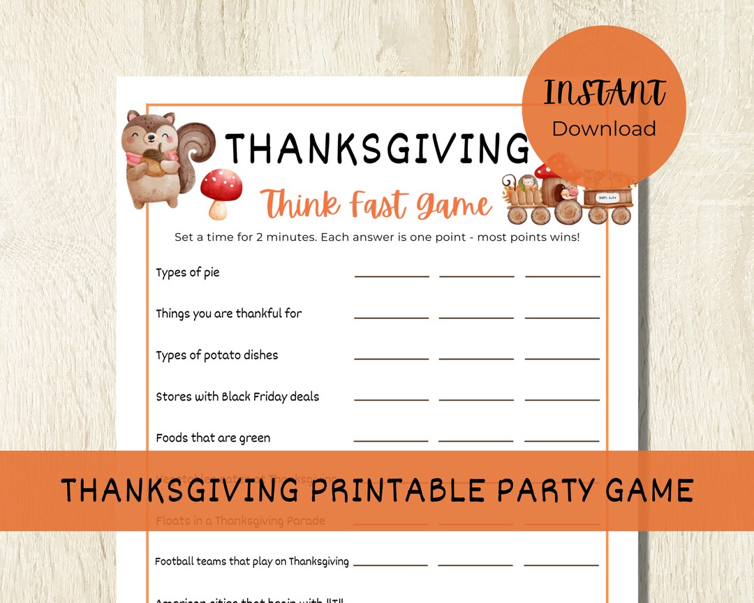Think Fast Thanksgiving Printable Party Game, Thanksgiving Trivia Game ...