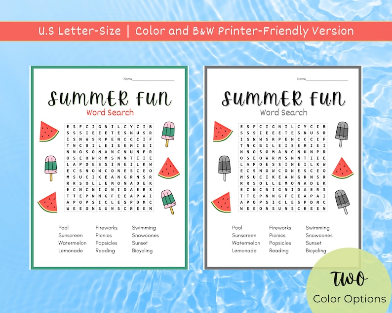 Summer Word Search, Printable Summertime Games, Summer Activities for ...