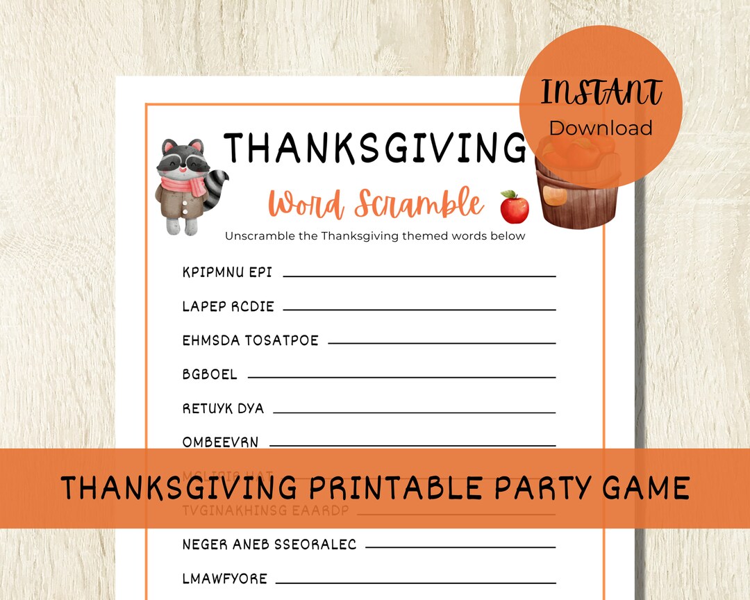 Word Scramble Thanksgiving Printable Party Game, Thanksgiving Trivia ...