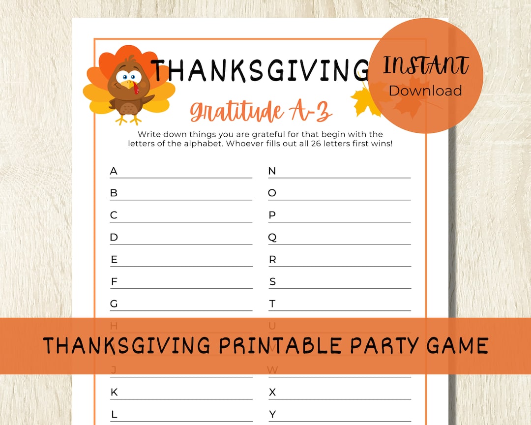 Gratitude A-Z Thanksgiving Printable Party Game, Thanksgiving Trivia ...