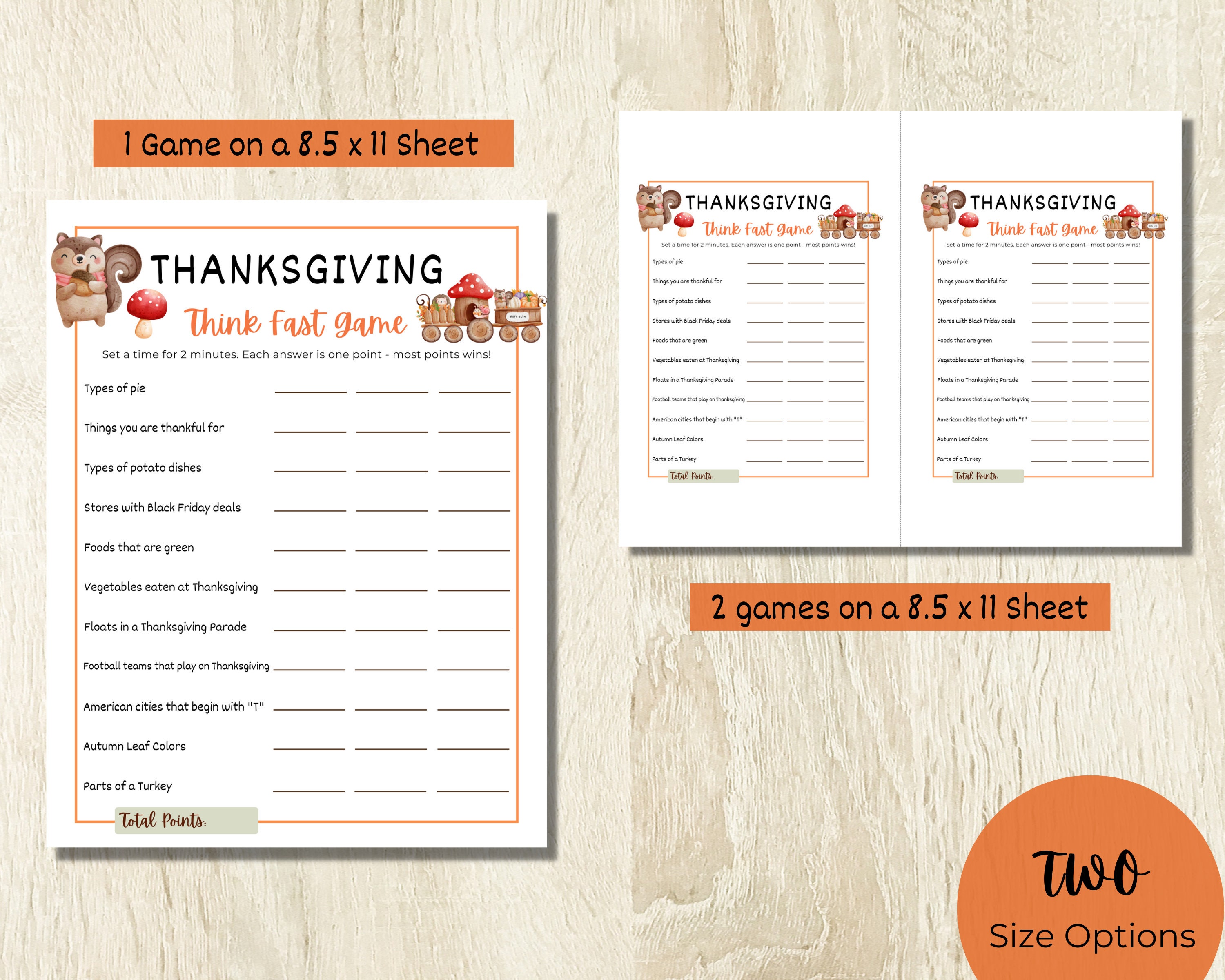 Think Fast Thanksgiving Printable Party Game, Thanksgiving Trivia Game ...