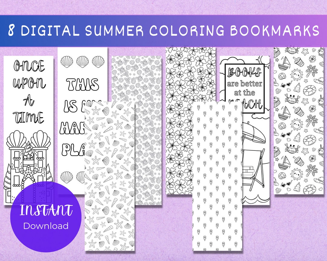 Printable Coloring Bookmark, Set of 8 Printable Bookmarks, Digital ...
