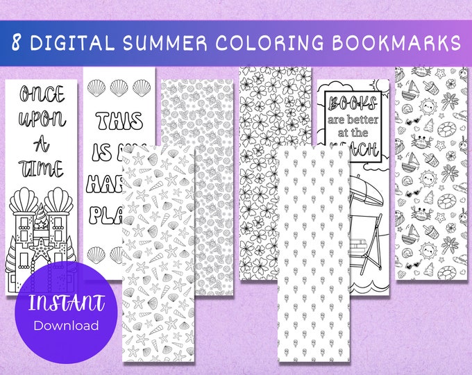 Printable Bookmarks to Color, 6 Digital Bookmarks, Instant Download ...