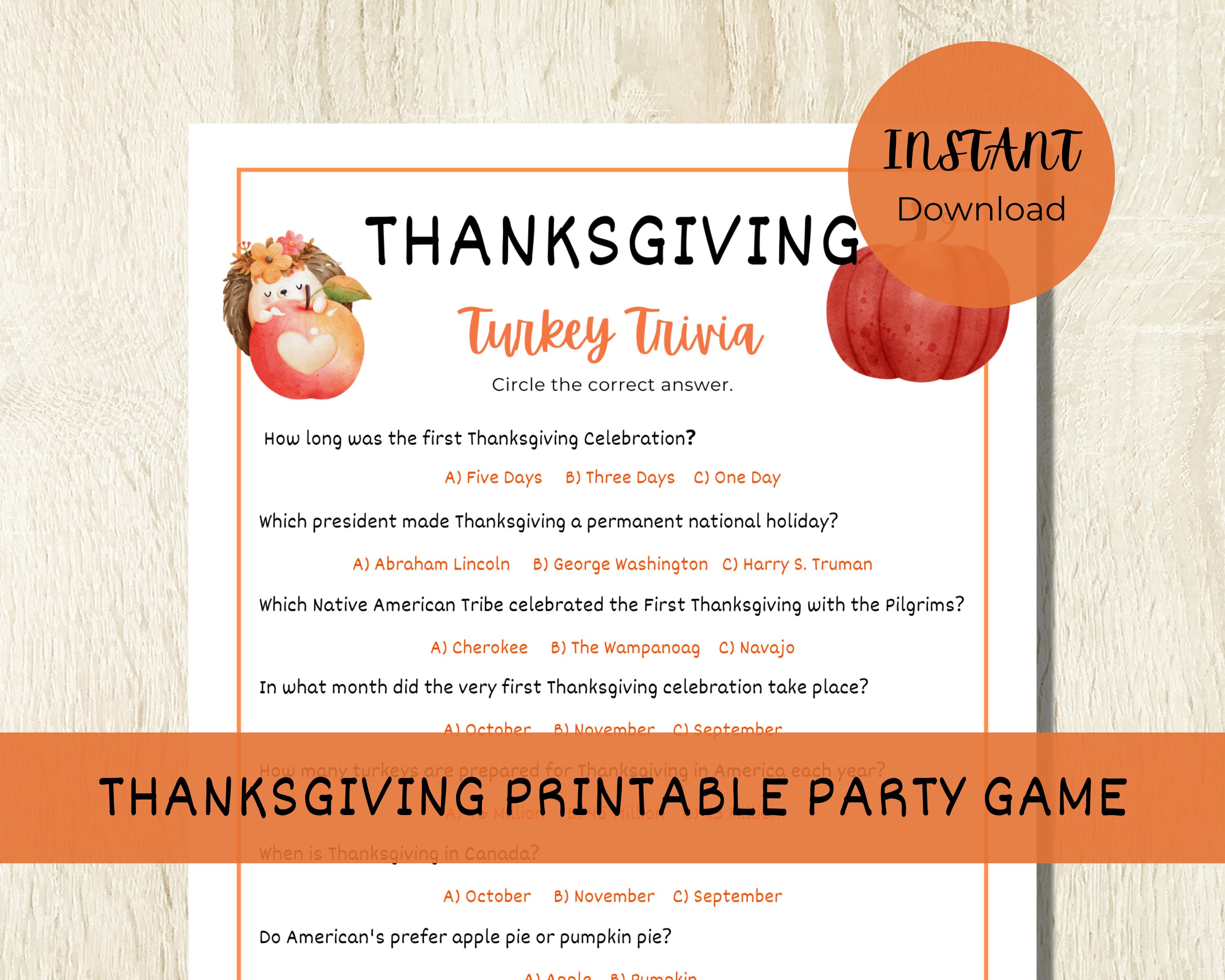 Turkey Trivia Thanksgiving Printable Party Game, Thanksgiving Trivia ...