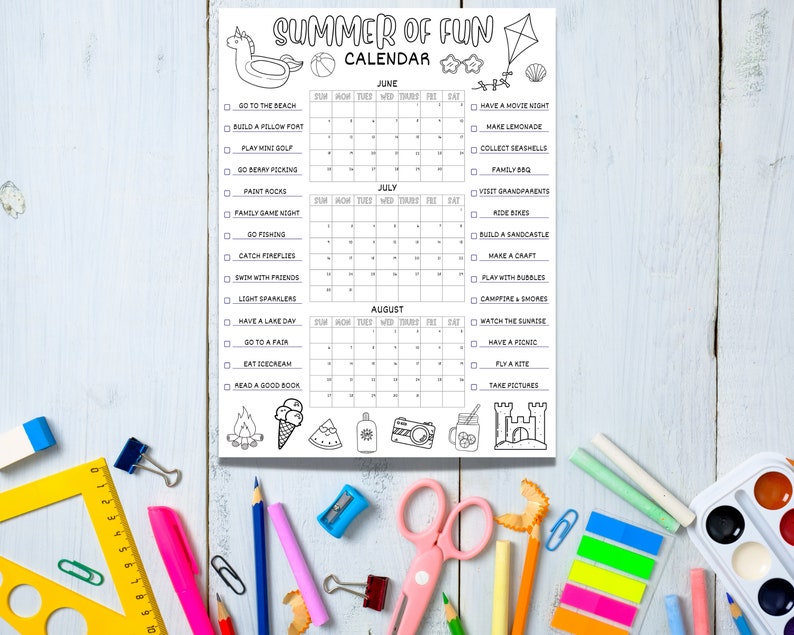 2025 Printable Summer Calendar Poster, Summer Poster, Summer Bucket ...