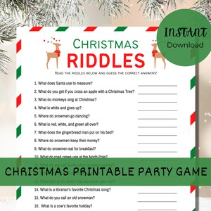 Christmas Riddles Printable Party Game, Family Christmas Game PDF ...