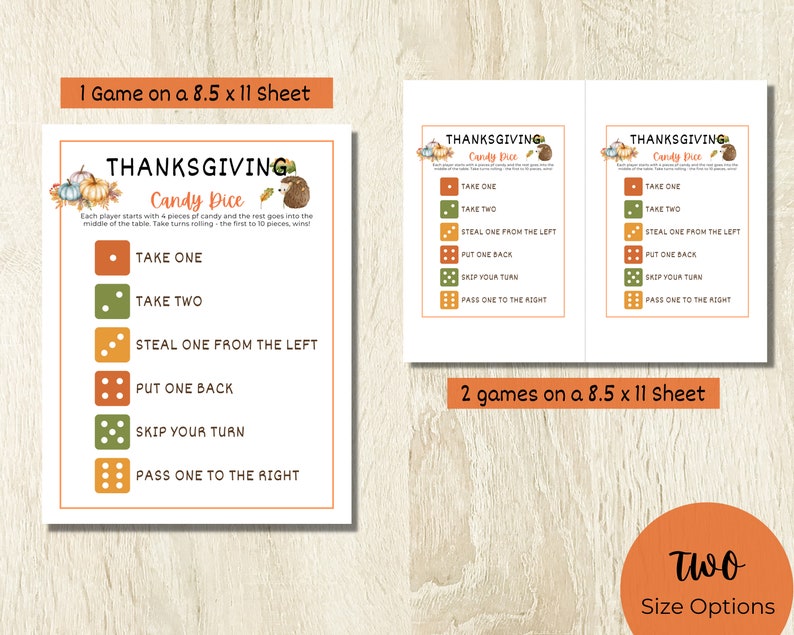 Candy Dice Thanksgiving Printable Party Game Thanksgiving - Etsy