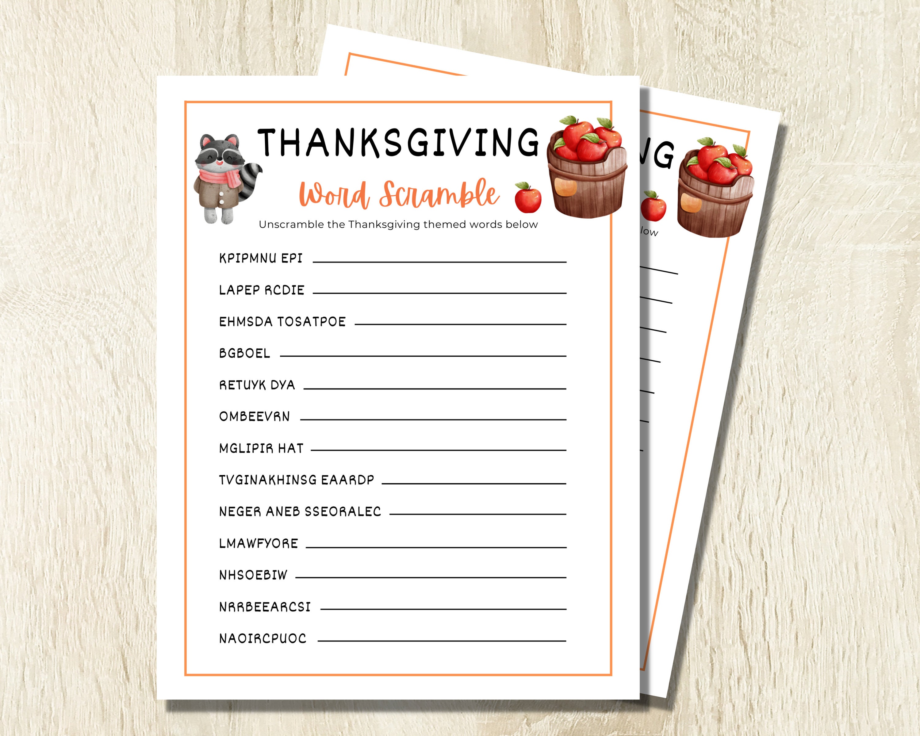 Word Scramble Thanksgiving Printable Party Game, Thanksgiving Trivia ...