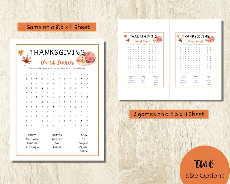 Thanksgiving Word Search Printable Party Game, Thanksgiving Trivia Game ...
