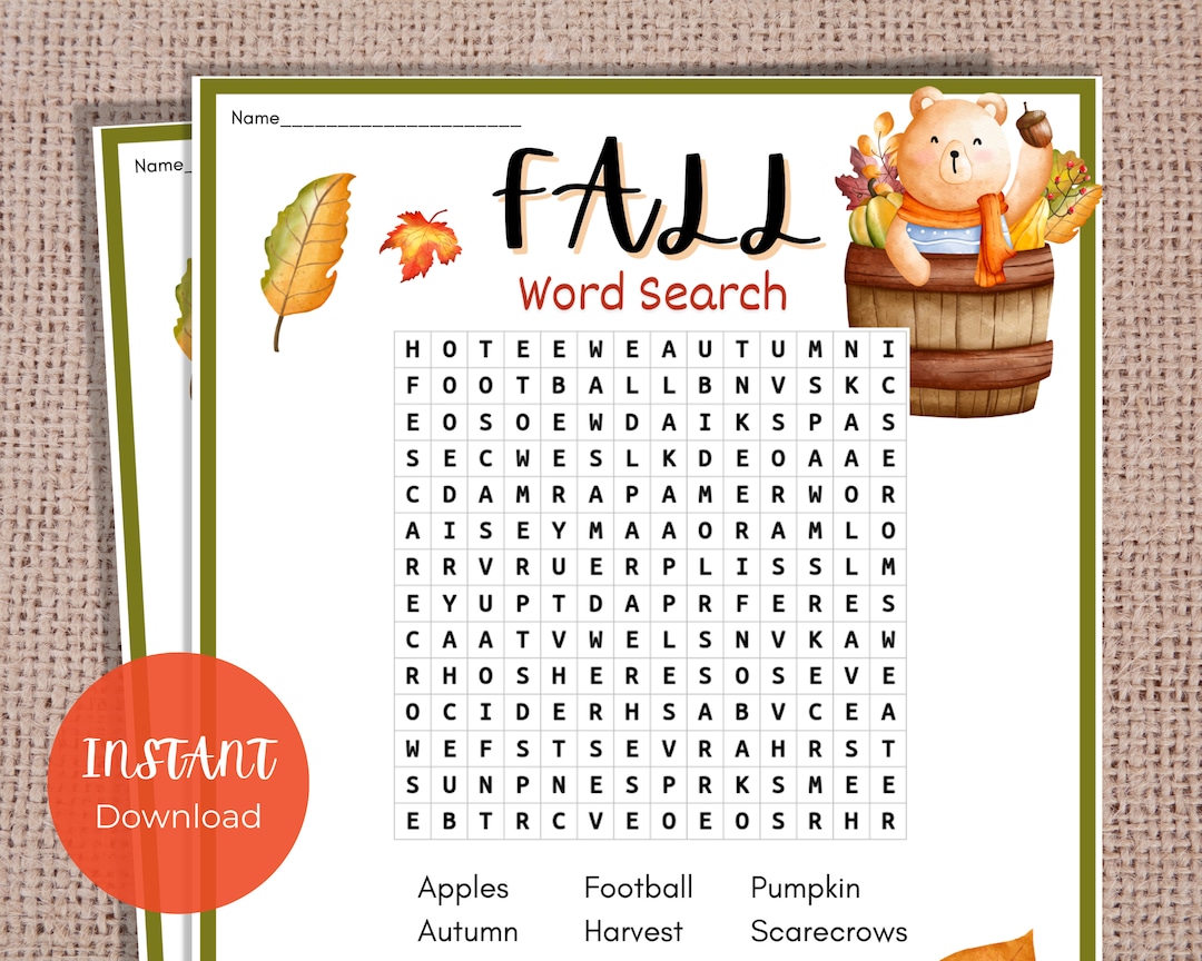 Fall Word Search Game, Fall Activity, Fall Party Game, Kids Party Game ...