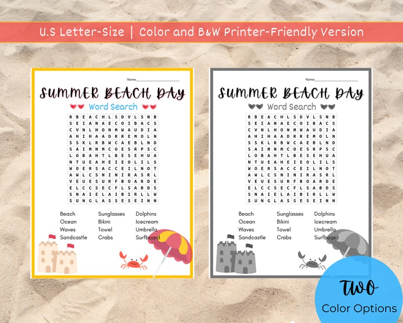 Summer Word Search Printable, Summertime Game, Summer Activity for Kids ...