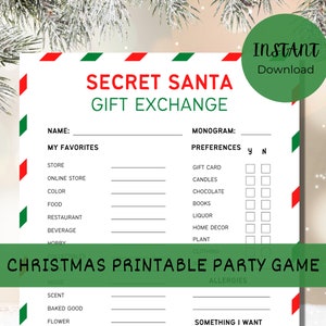 Christmas Printable Party Game, Secret Santa Gift Exchange, Printable ...