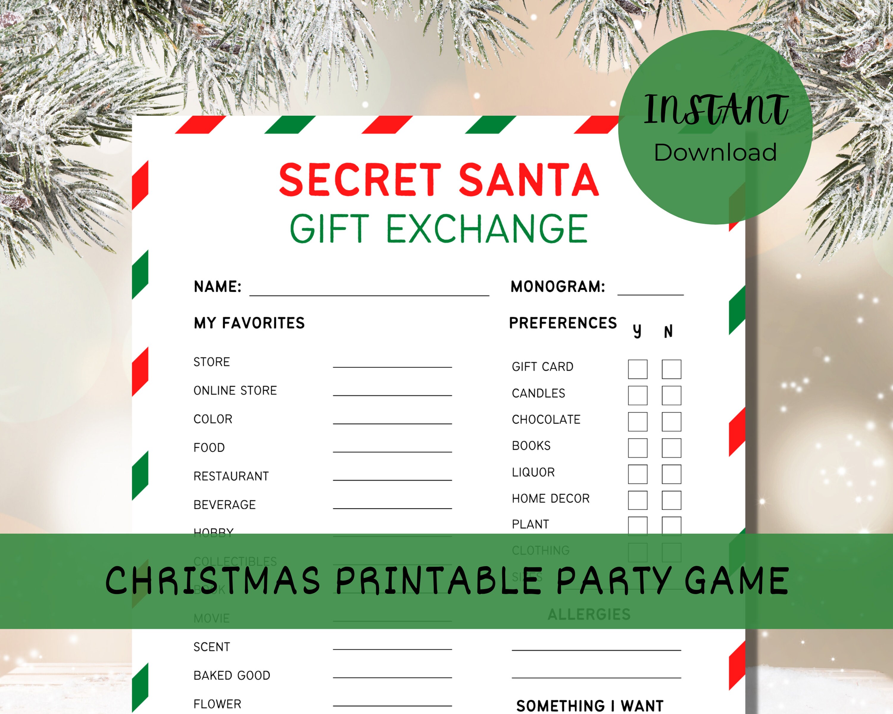 Christmas Printable Party Game, Secret Santa Gift Exchange, Printable ...