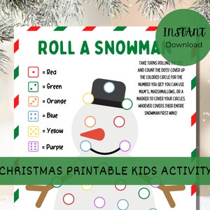 Christmas Printable Roll a Snowman Party Game, Printable Christmas Game ...