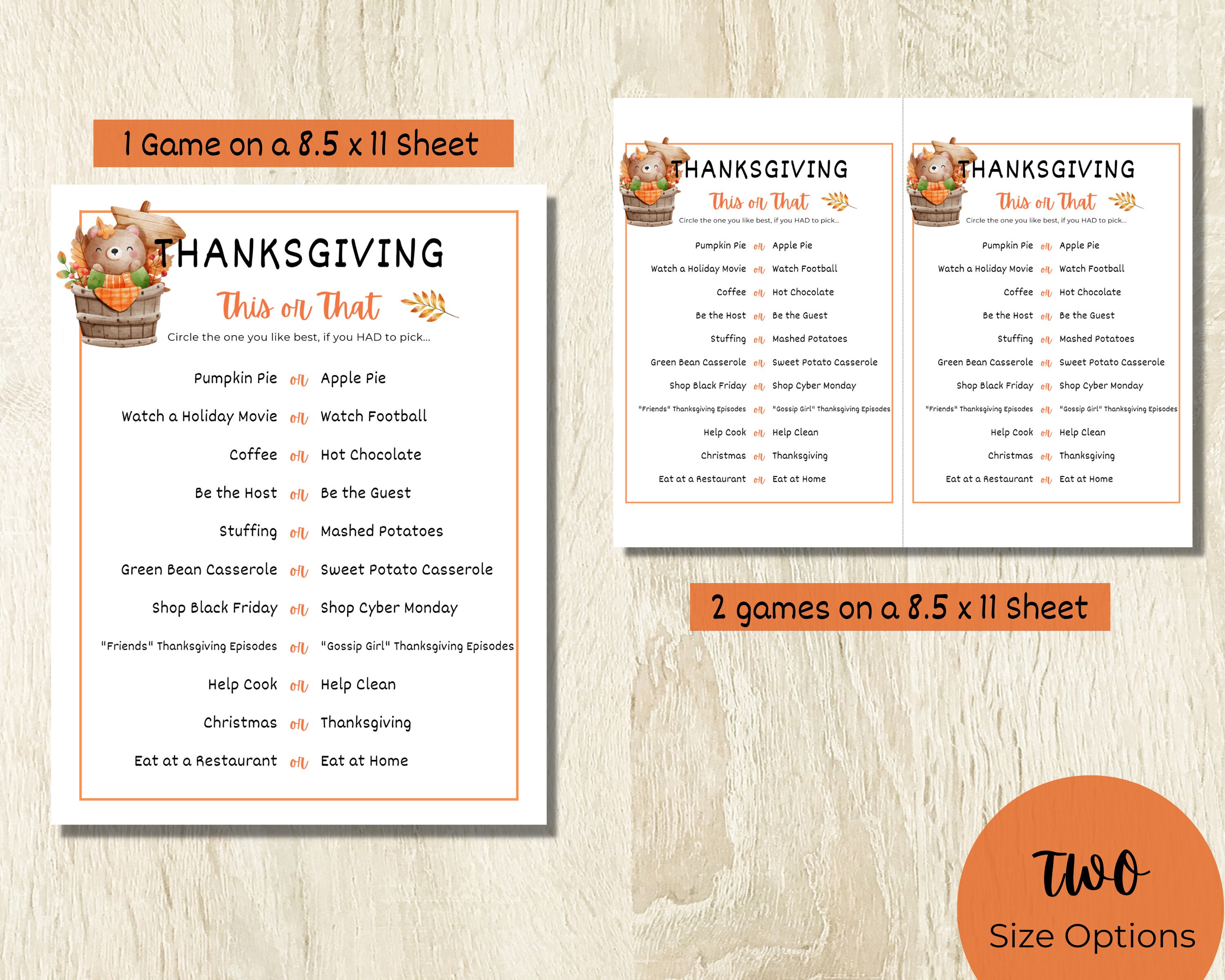 This or That Thanksgiving Printable Party Game, Thanksgiving Trivia ...