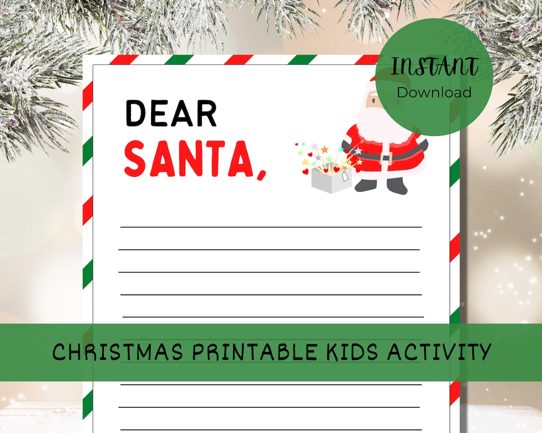 Christmas Printable Letter to Santa, Dear Santa Letter PDF, Printable ...