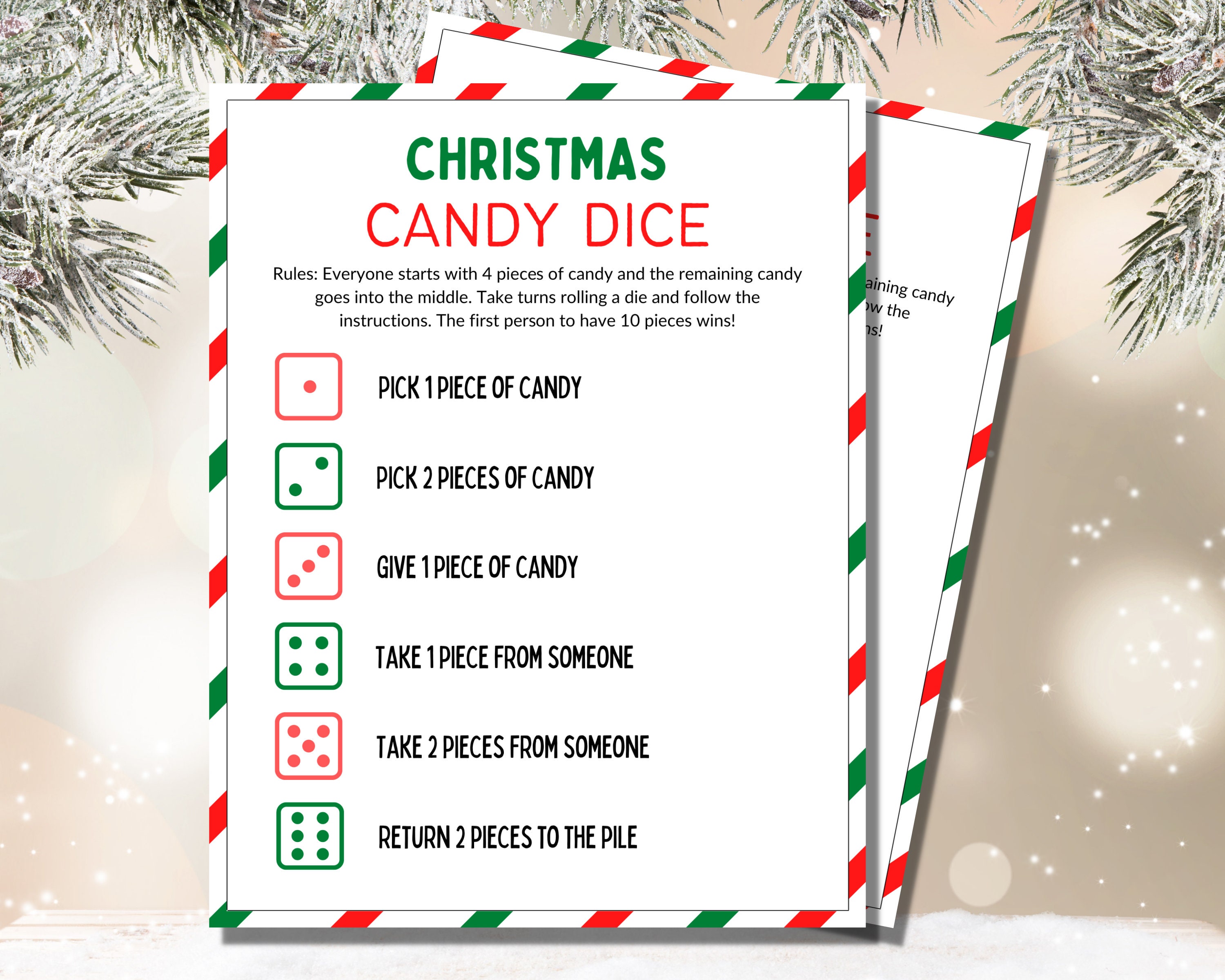 Christmas Printable Candy Dice Party Game, Family Christmas Game PDF ...