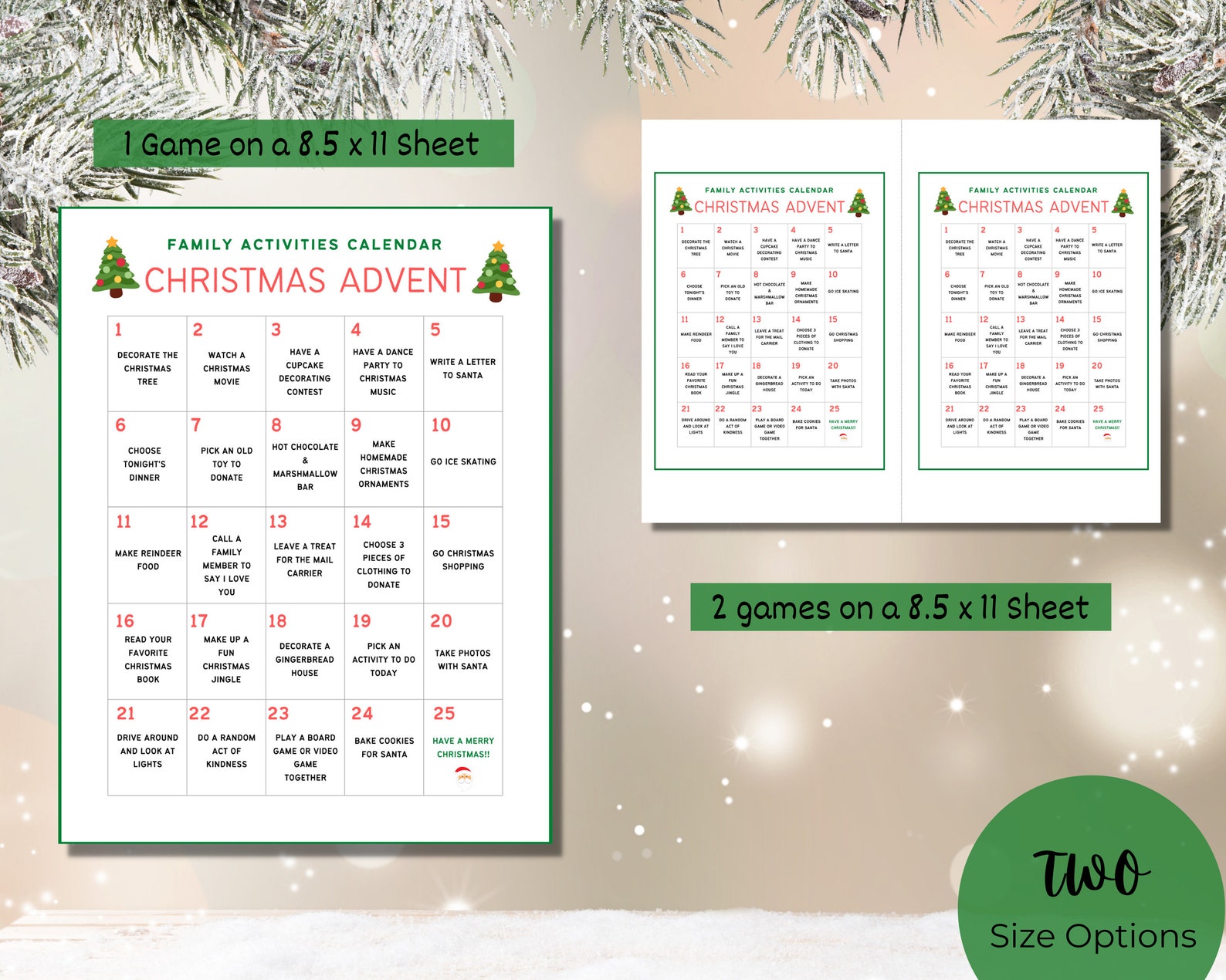 Christmas Printable Advent Calendar, Family Advent Calendar PDF ...