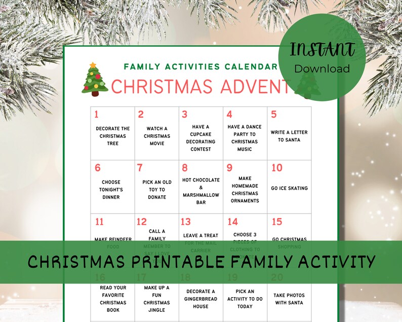 Christmas Printable Advent Calendar, Family Advent Calendar PDF ...
