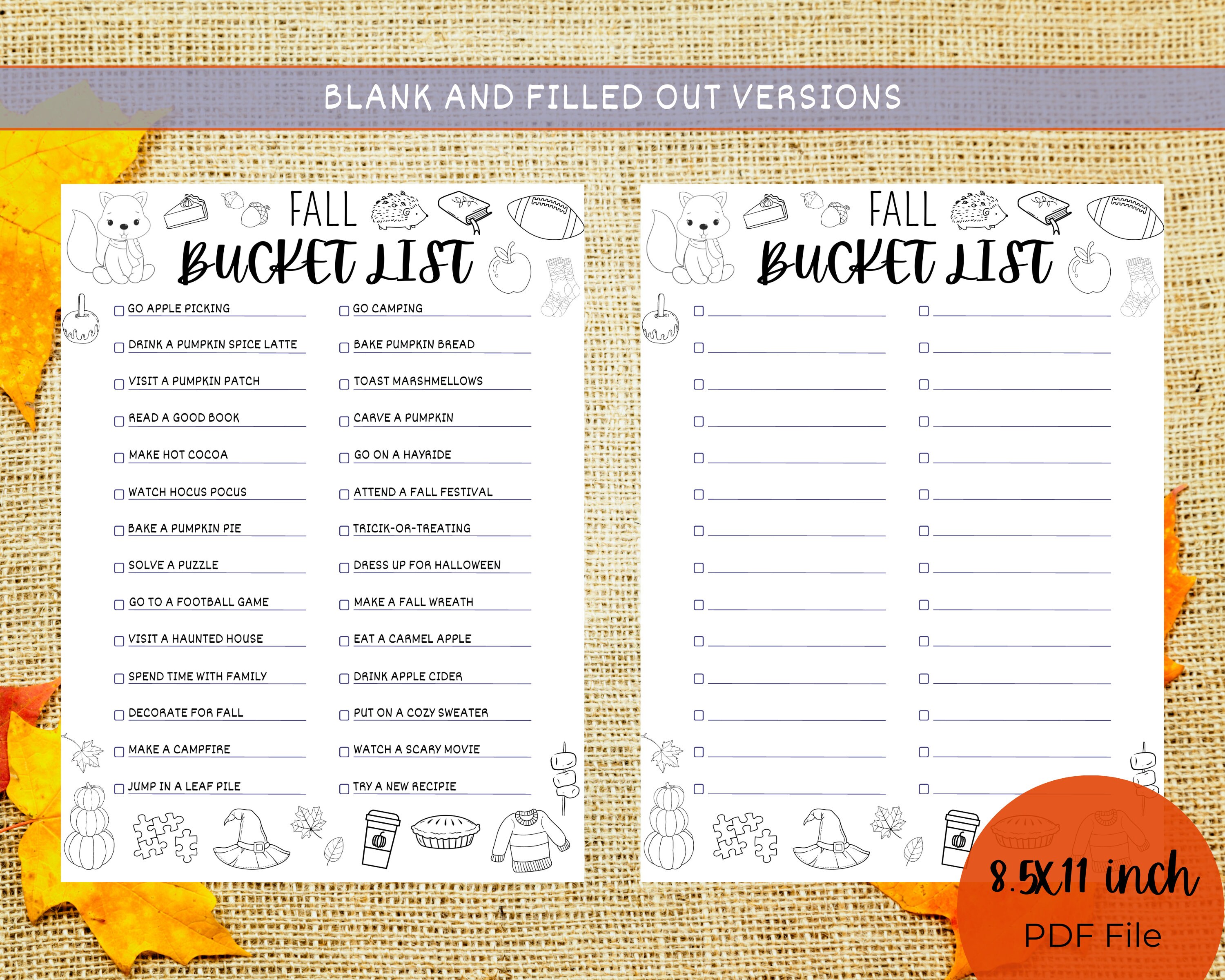 Fall Bucket List Printable, Autumn Bucket List Template, Fall to Do ...