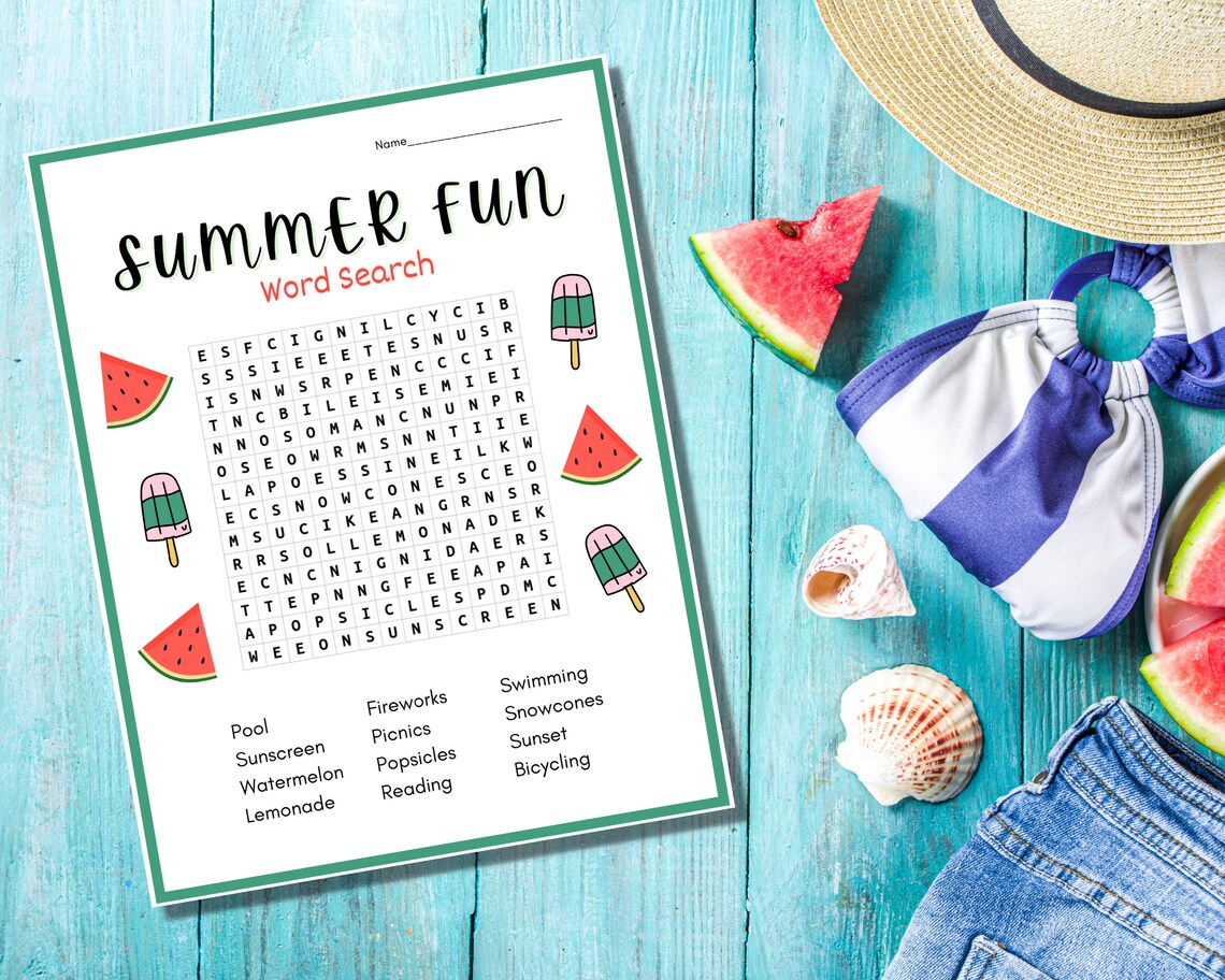 Summer Word Search, Printable Summertime Games, Summer Activities for ...