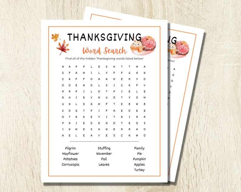 Thanksgiving Word Search Printable Party Game, Thanksgiving Trivia Game ...