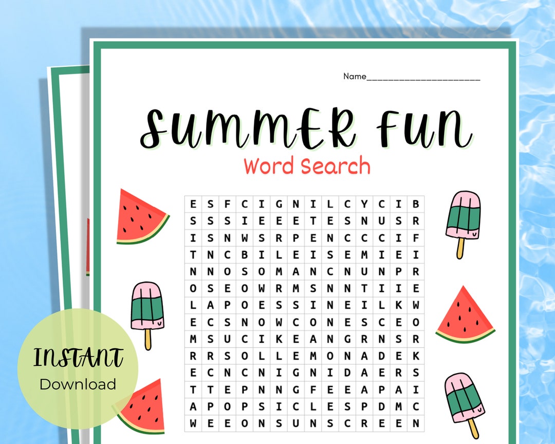 Summer Word Search, Printable Summertime Games, Summer Activities for ...