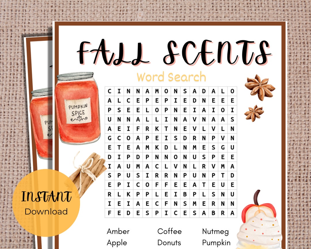 Fall Word Search Game, Fall Scents Word Search, Fall Activity, Fall ...