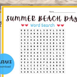 Summer Word Search Printable, Summertime Game, Summer Activity for Kids ...
