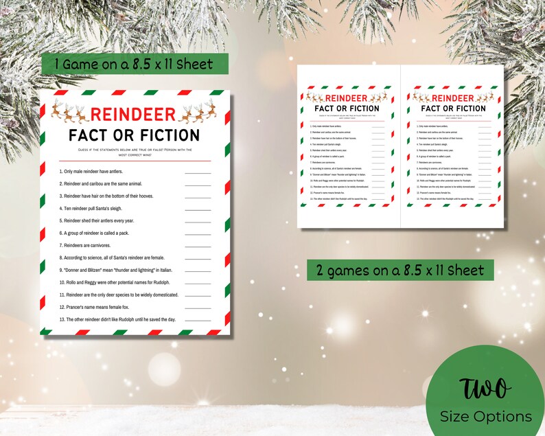 Christmas Printable Reindeer Fact or Fiction Party Game, Family ...