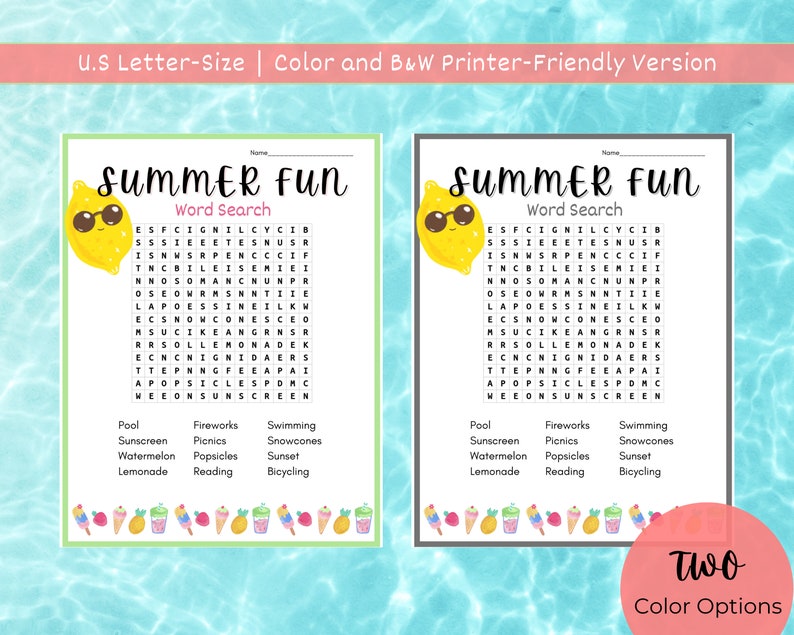 Summer Word Search Printable, Summertime Game, Summer Activity for Kids ...