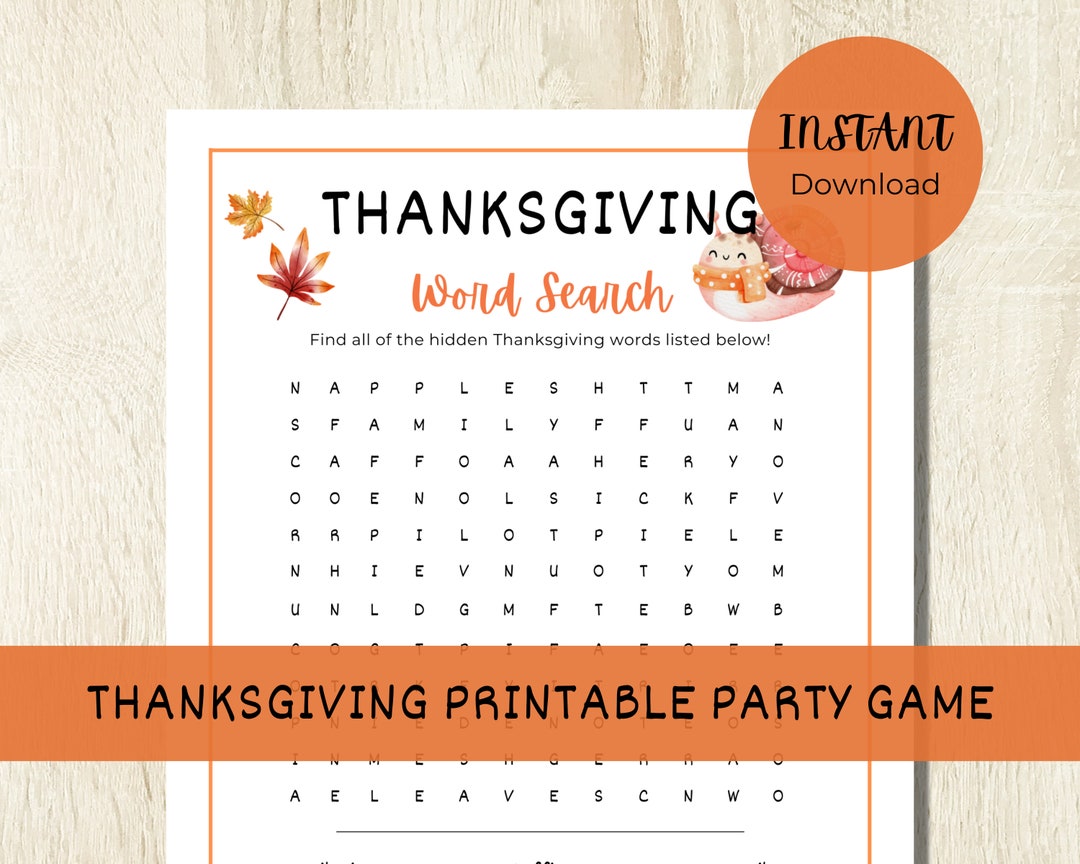 Thanksgiving Word Search Printable Party Game, Thanksgiving Trivia Game ...
