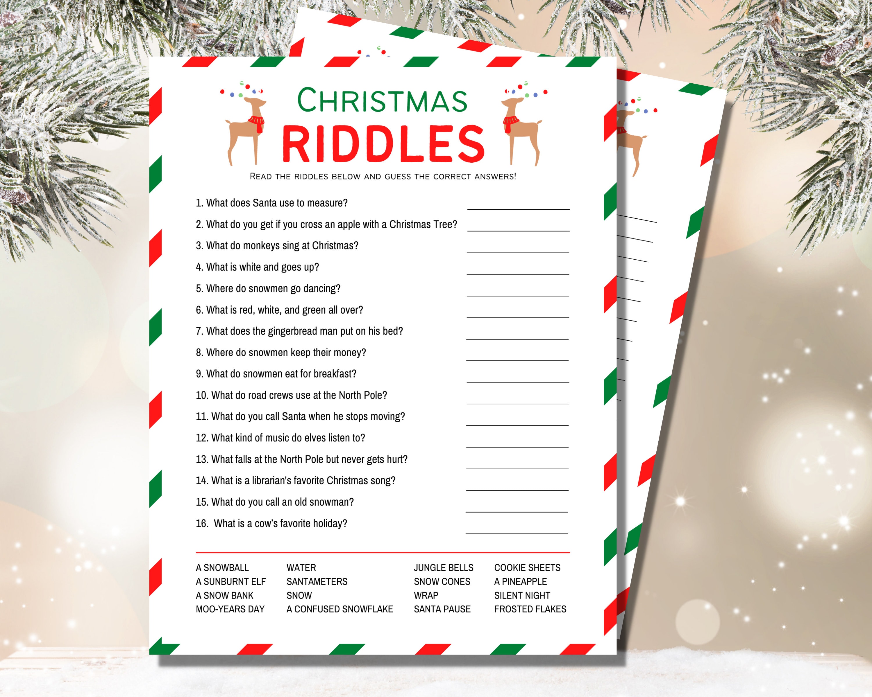Christmas Riddles Printable Party Game, Family Christmas Game PDF ...