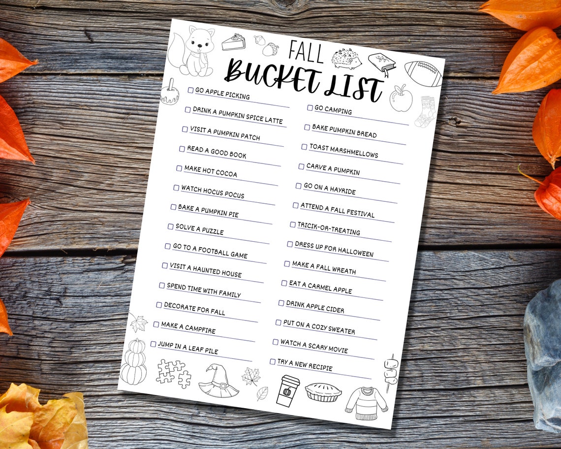 Fall Bucket List Printable, Autumn Bucket List Template, Fall to Do ...