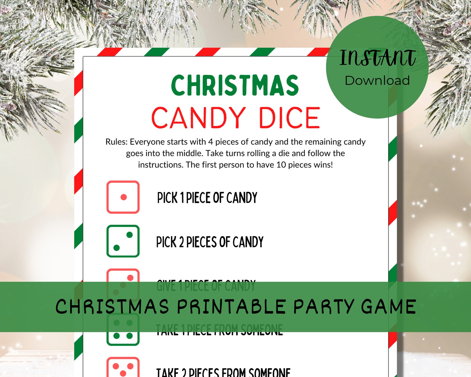 Christmas Printable Candy Dice Party Game, Family Christmas Game PDF ...
