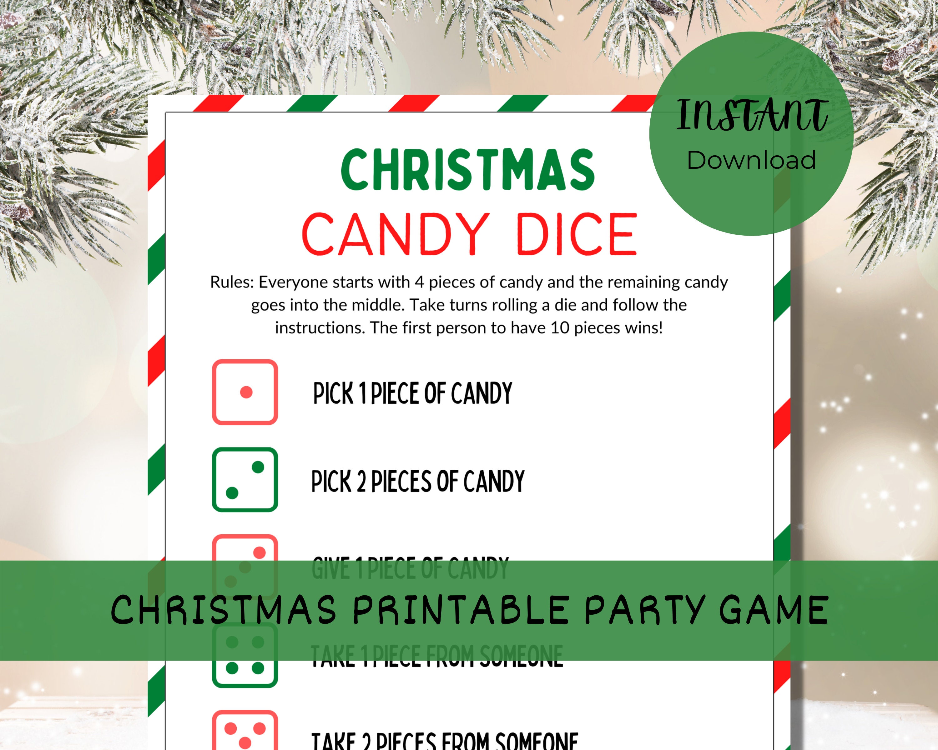Christmas Printable Candy Dice Party Game, Family Christmas Game PDF ...
