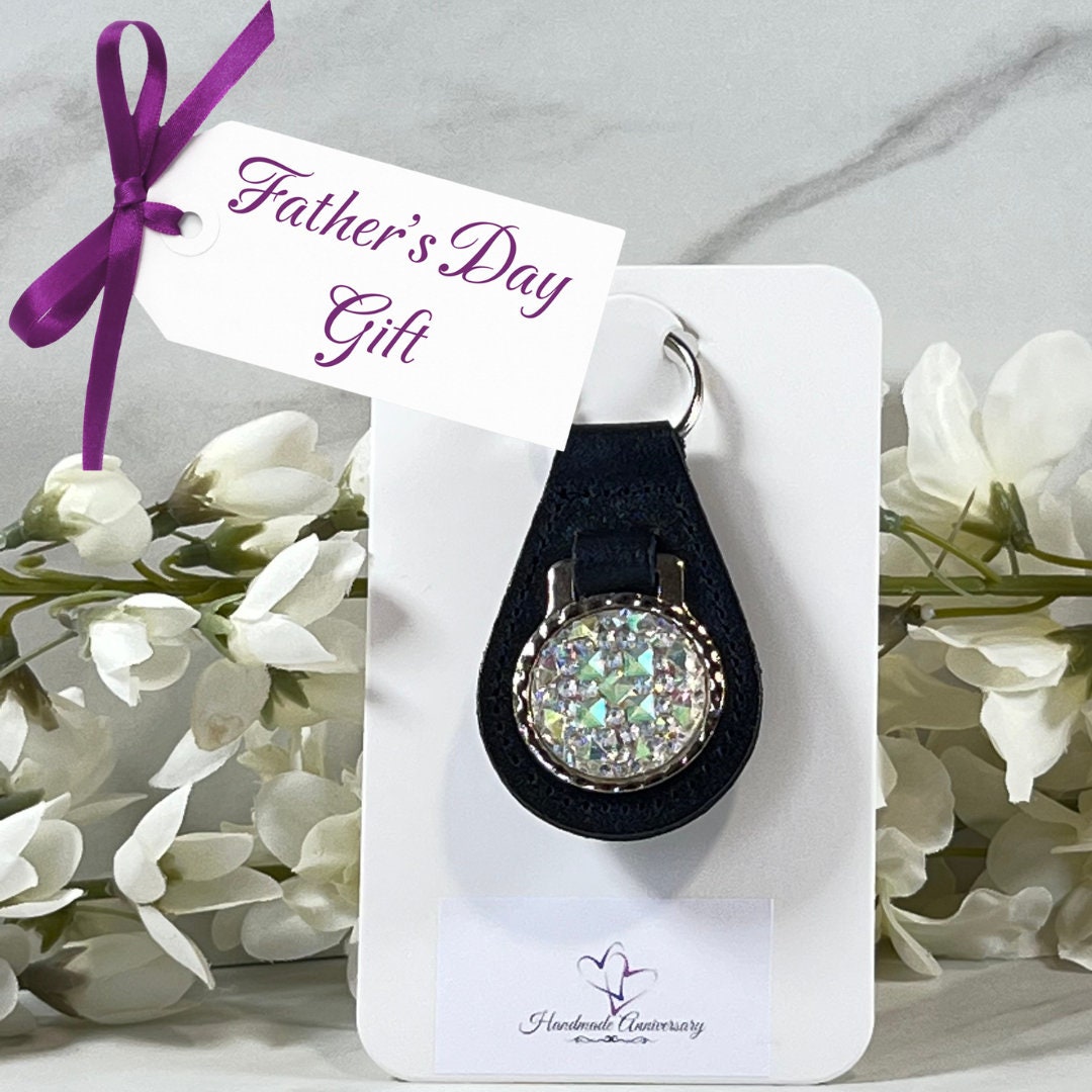 CRYSTAL KEY FOB, Father's Day Gift, Leather Key Fob, Key Chain, Keyring ...