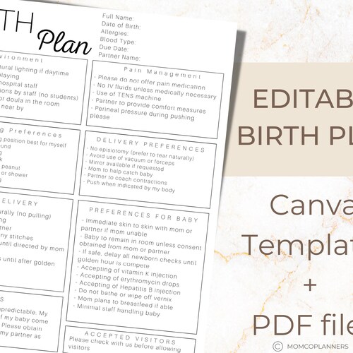 Editable Birth Plan Template Printable Birthing Plan - Etsy
