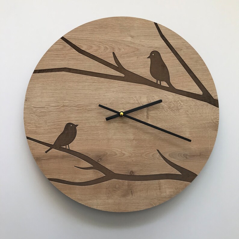 Bird Clock, Modern Wall Clock, Retro Clock, Wooden Clock, Large Clock ...
