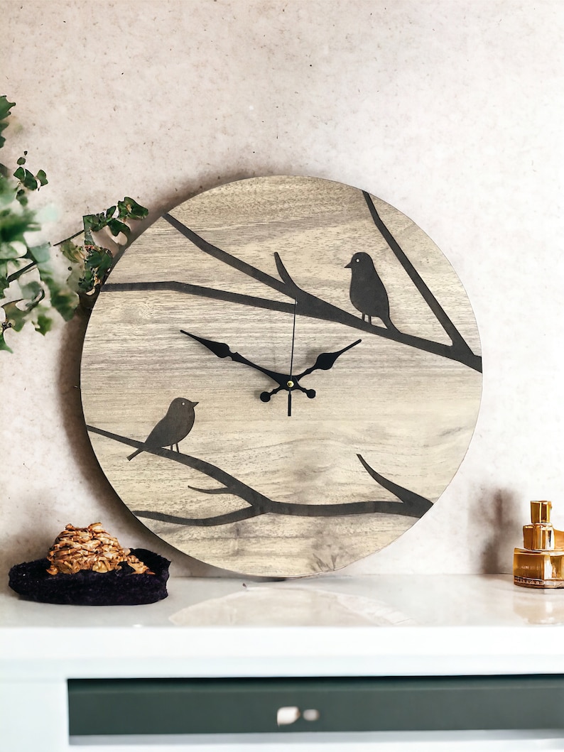 Bird Clock, Modern Wall Clock, Retro Clock, Wooden Clock, Large Clock ...