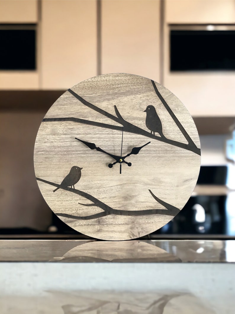Bird Clock, Modern Wall Clock, Retro Clock, Wooden Clock, Large Clock ...
