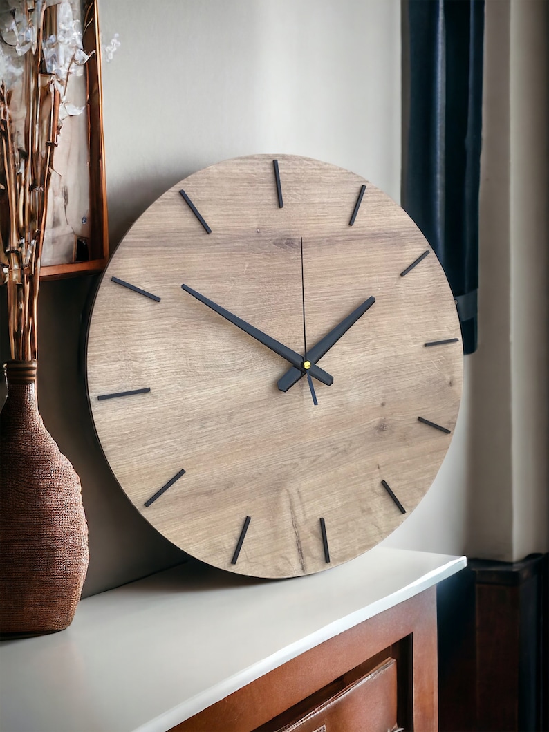 Minimalist Wall Clock, Boho Wooden Clock, Minimal Wall Clock, Large ...
