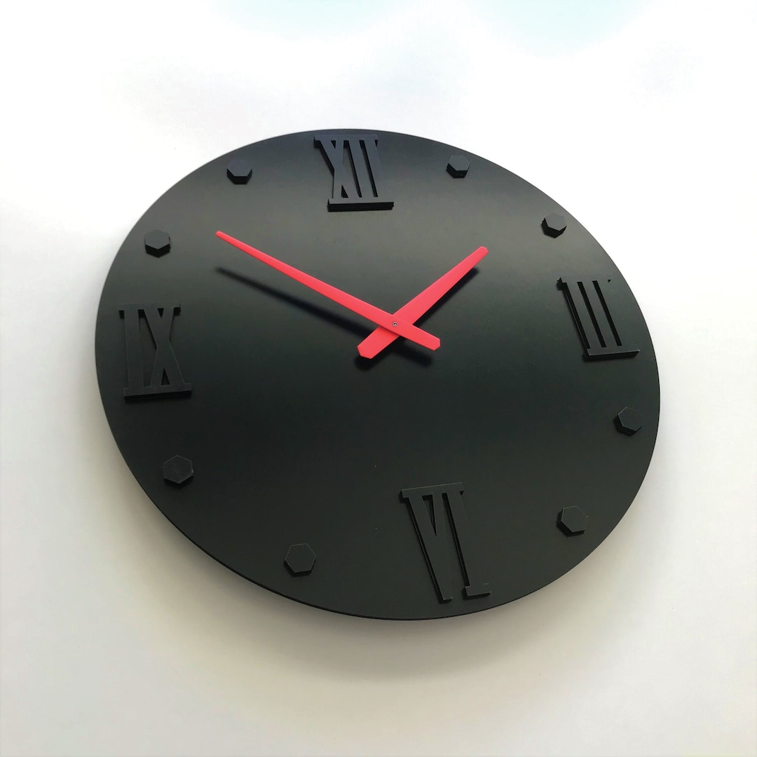 Modern Black Wall Clock, Gear Clock, Wooden Clock, Large Clock, Wooden ...