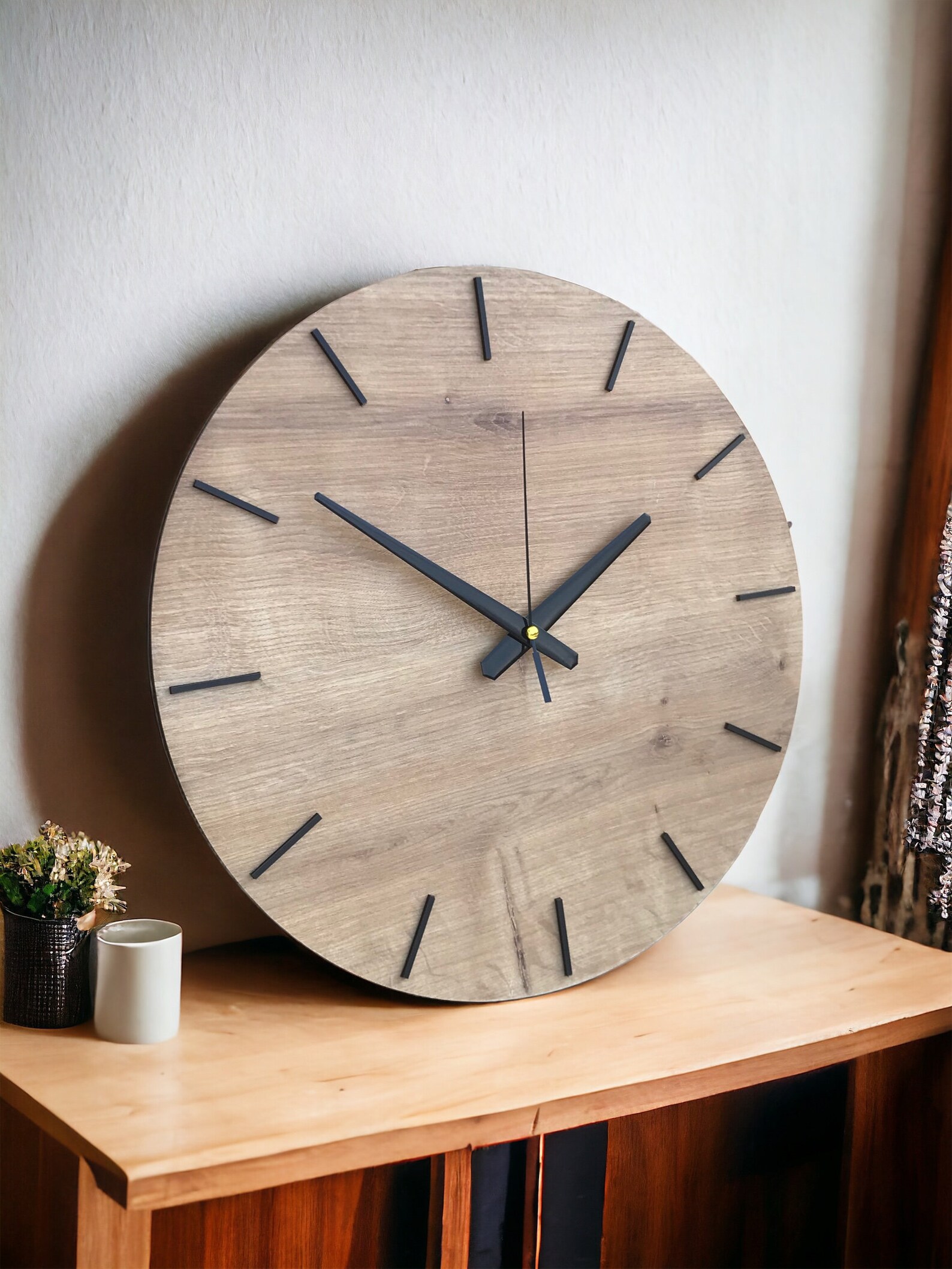 Minimalist Wall Clock, Boho Wooden Clock, Minimal Wall Clock, Large ...