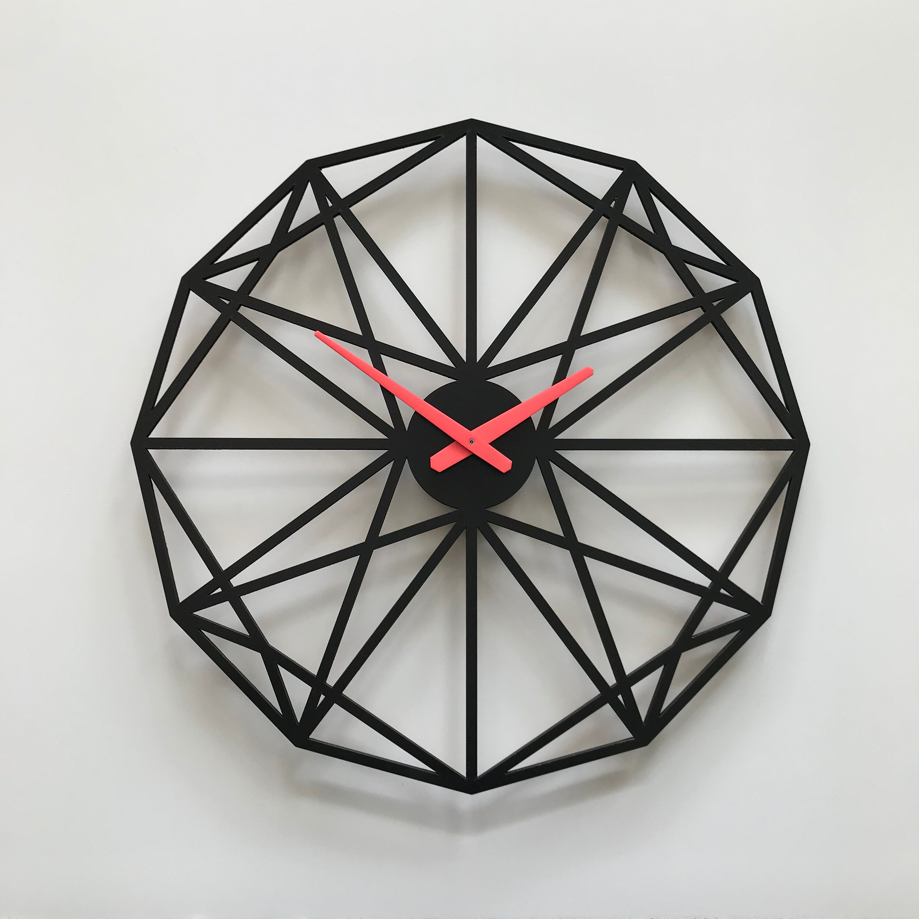Geometric Wall Clock, Modern Clock, Wooden Clock, Large Clock, Wooden ...