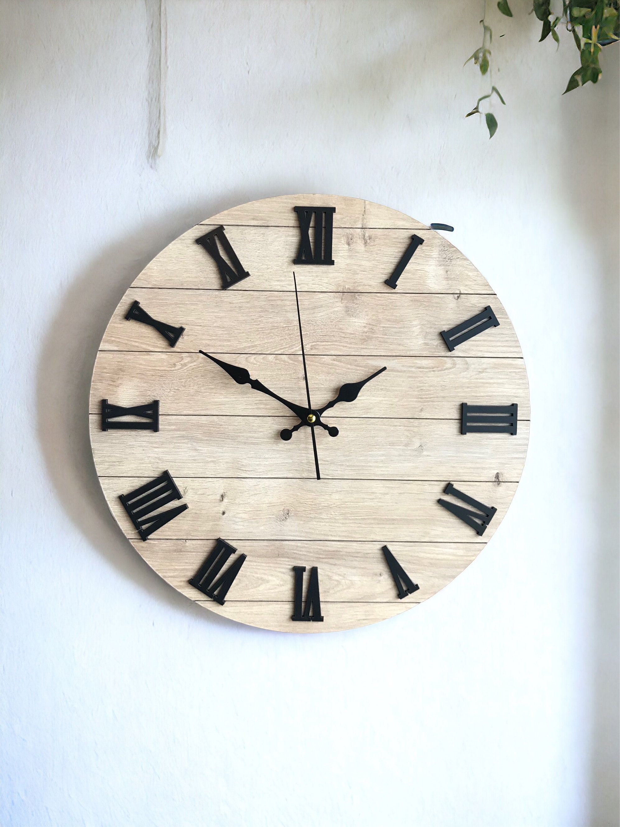 Modern Wall Clock With Roman Numbers Silent Unique Wood Minimalist Wall ...