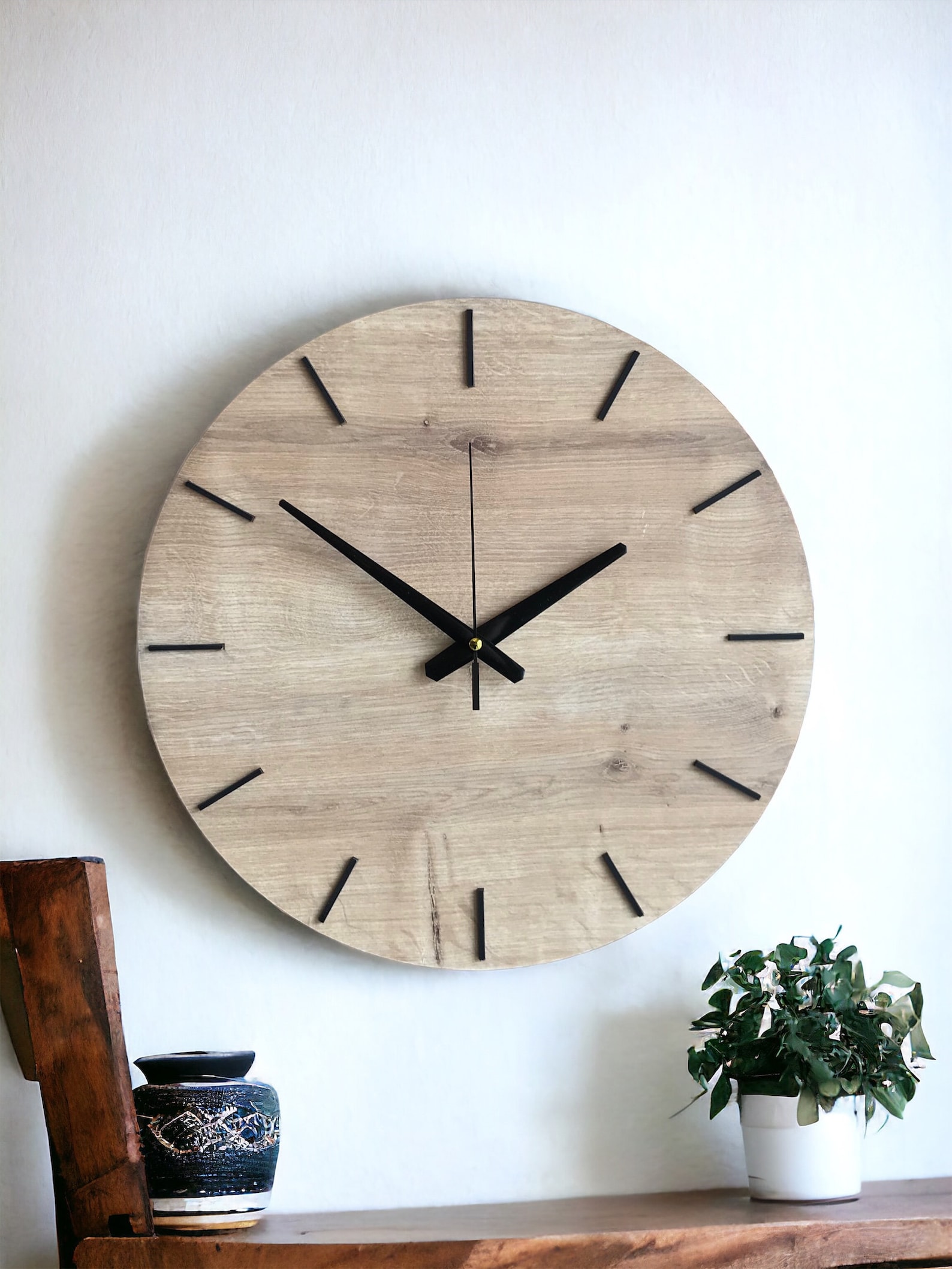 Minimalist Wall Clock, Boho Wooden Clock, Minimal Wall Clock, Large ...